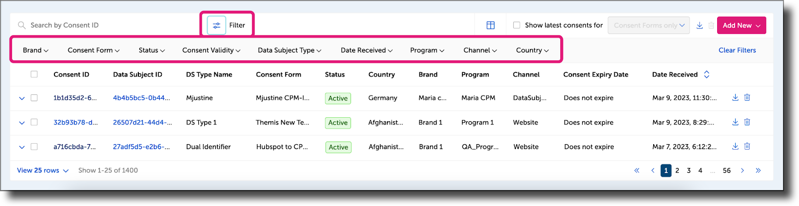 Filtering Consents – TrustArc Help Center