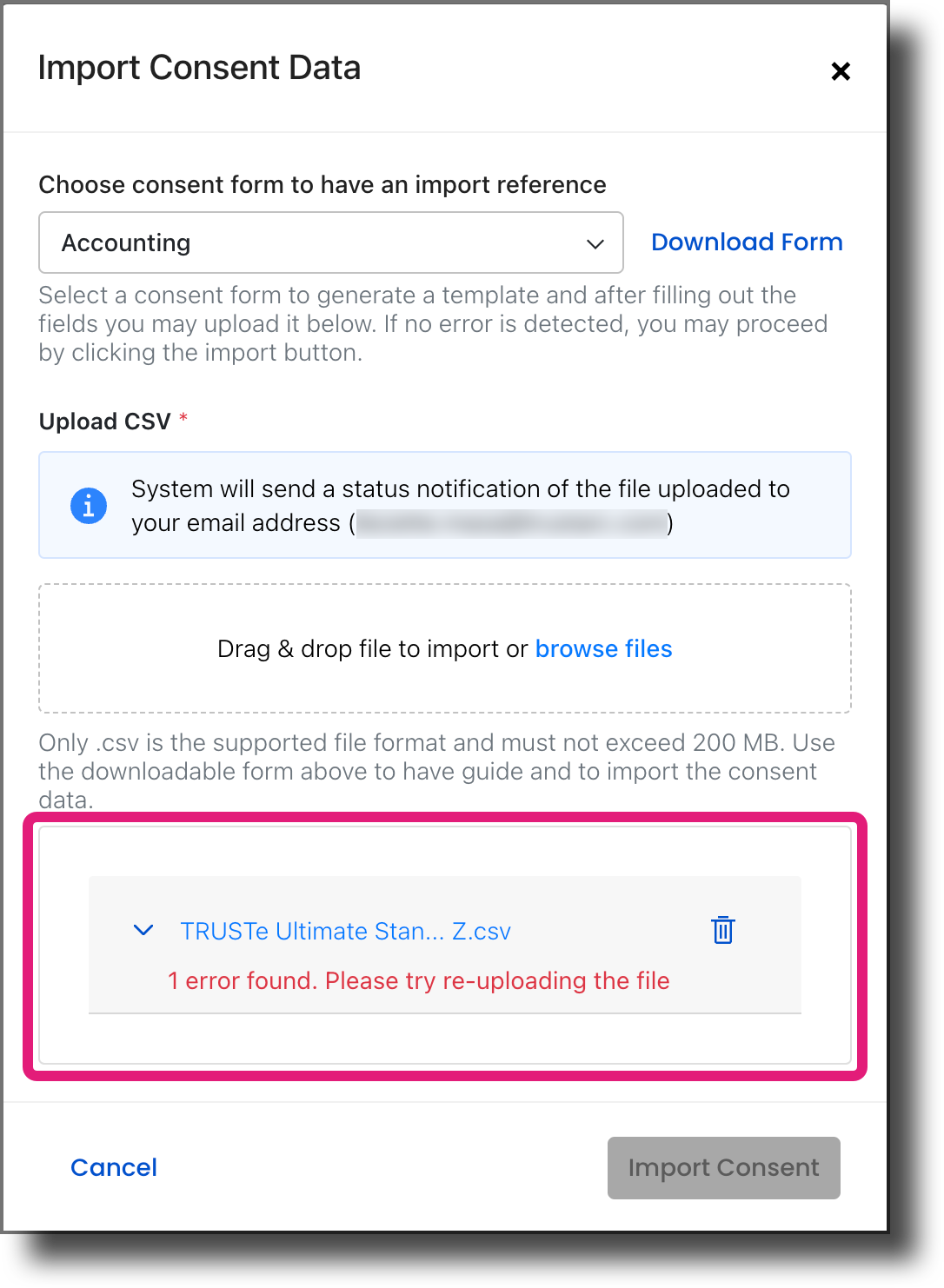Importing Consent Data using CSV Upload – TrustArc Help Center