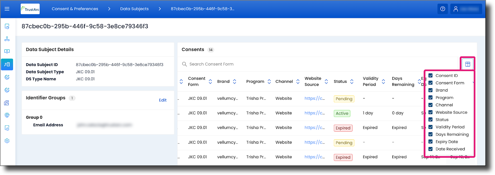 Managing Data Subjects – TrustArc Help Center