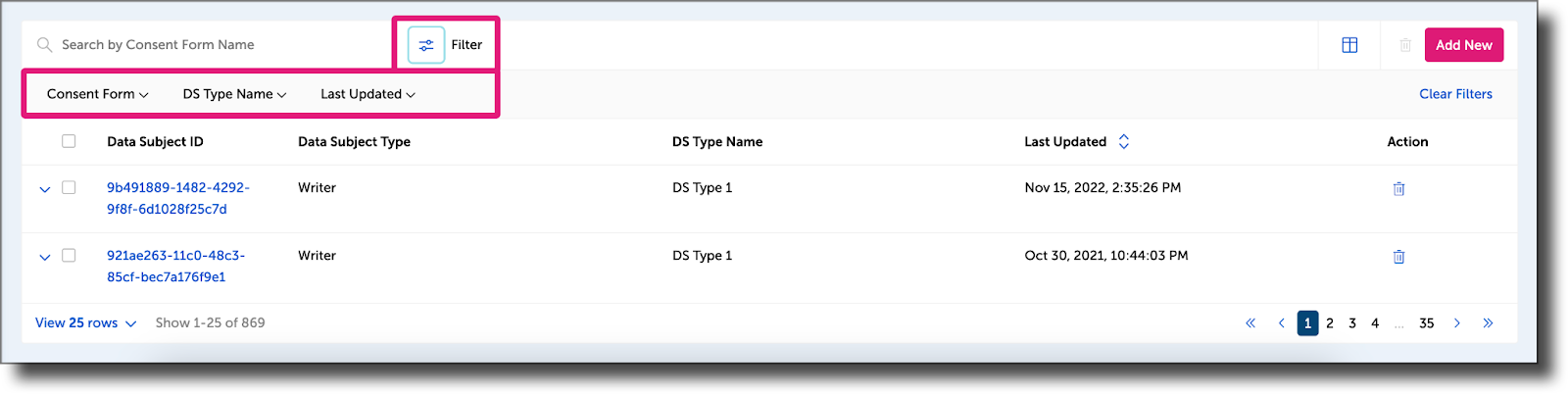 Filtering Data Subjects – TrustArc Help Center