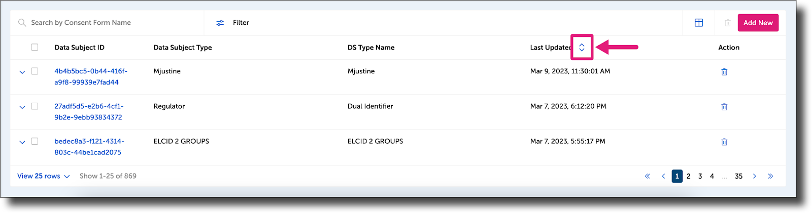 Sorting Data Subjects – TrustArc Help Center