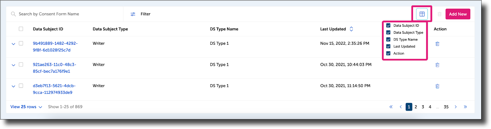 Configuring Data Subject Column – TrustArc Help Center