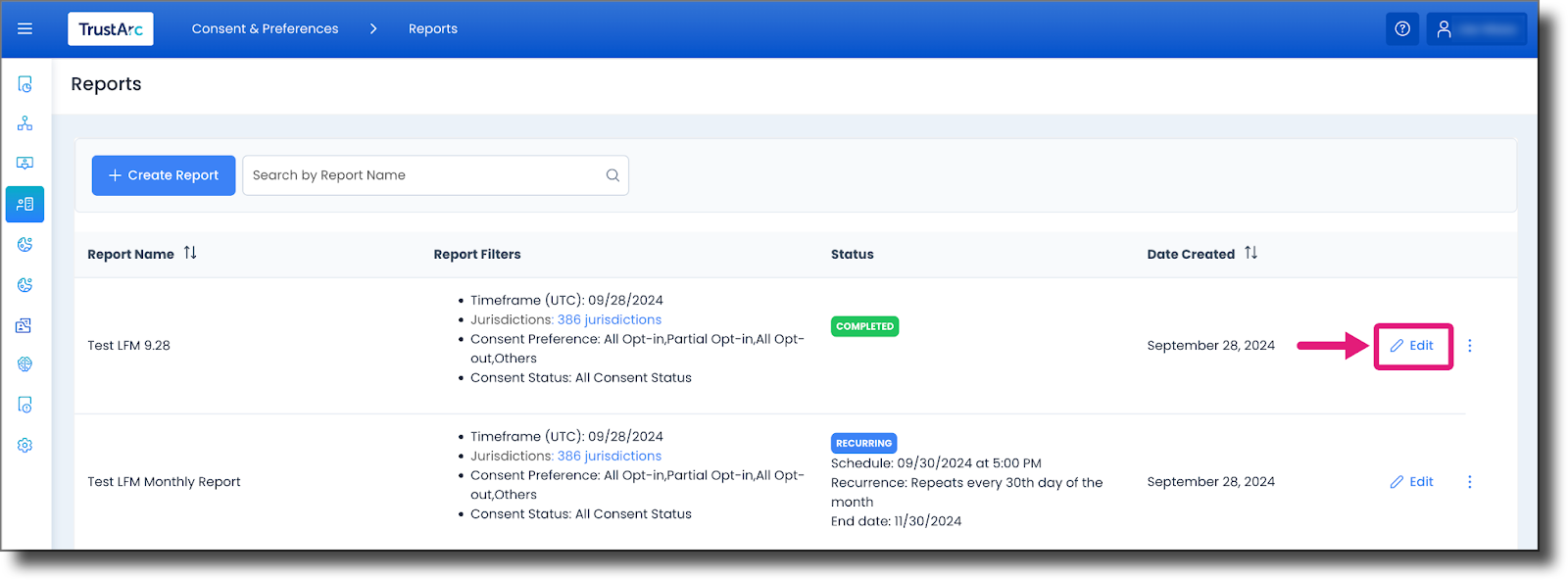 Editing a Report – TrustArc Help Center