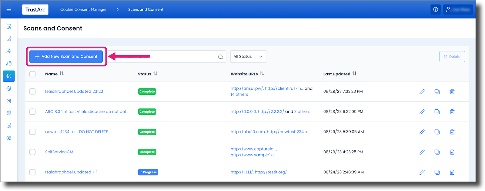 Adding New Scan and Consent – TrustArc Help Center