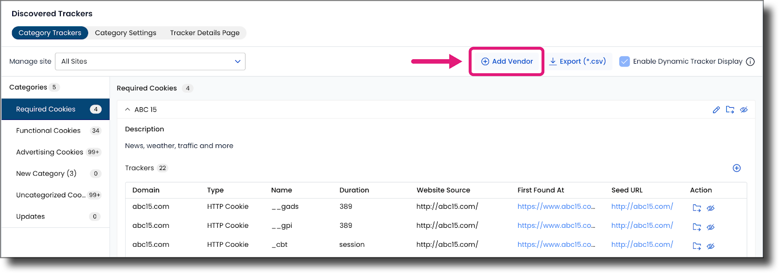 Adding Custom Vendors and Trackers – TrustArc Help Center