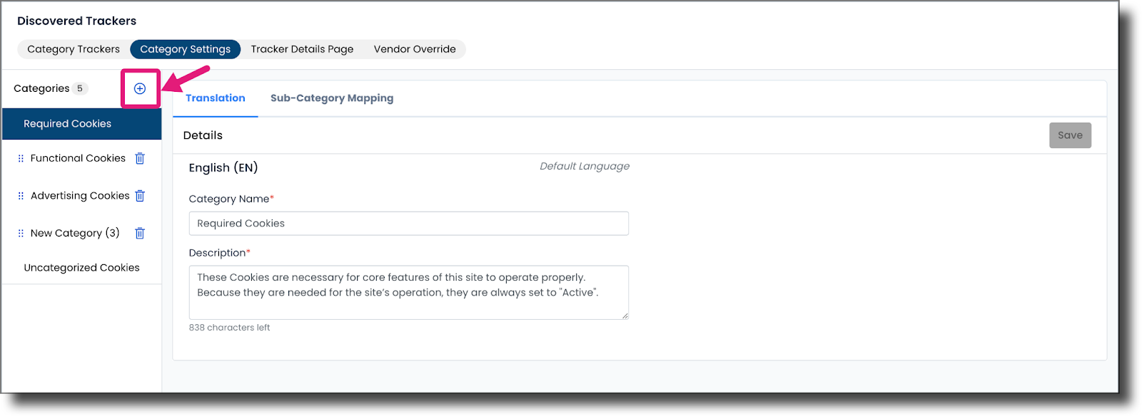 Adding a New Category – TrustArc Help Center