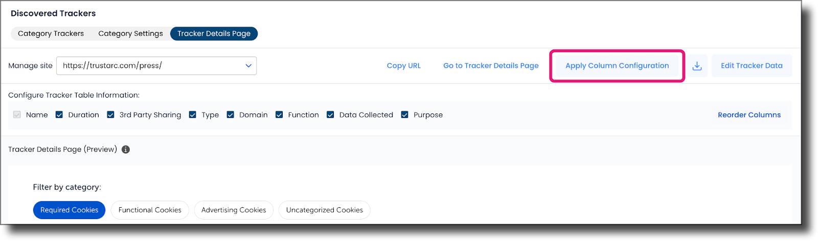 Applying the Column Configuration – TrustArc Help Center