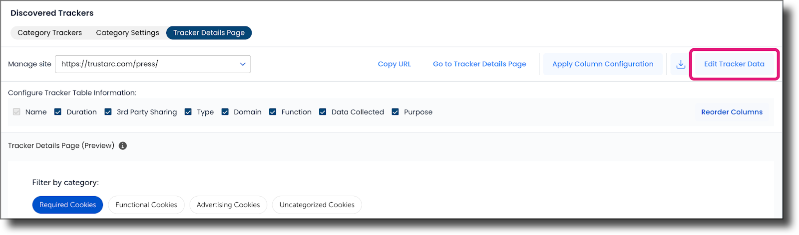 Editing Tracker Data – TrustArc Help Center