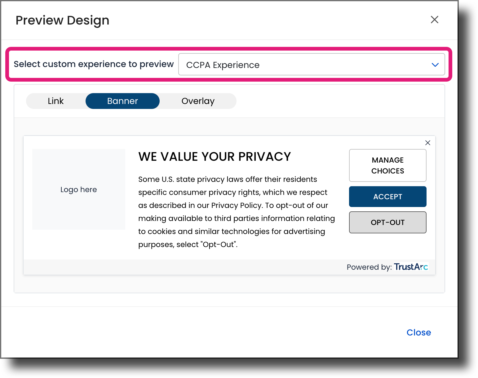 Showing the Consent Preview – TrustArc Help Center