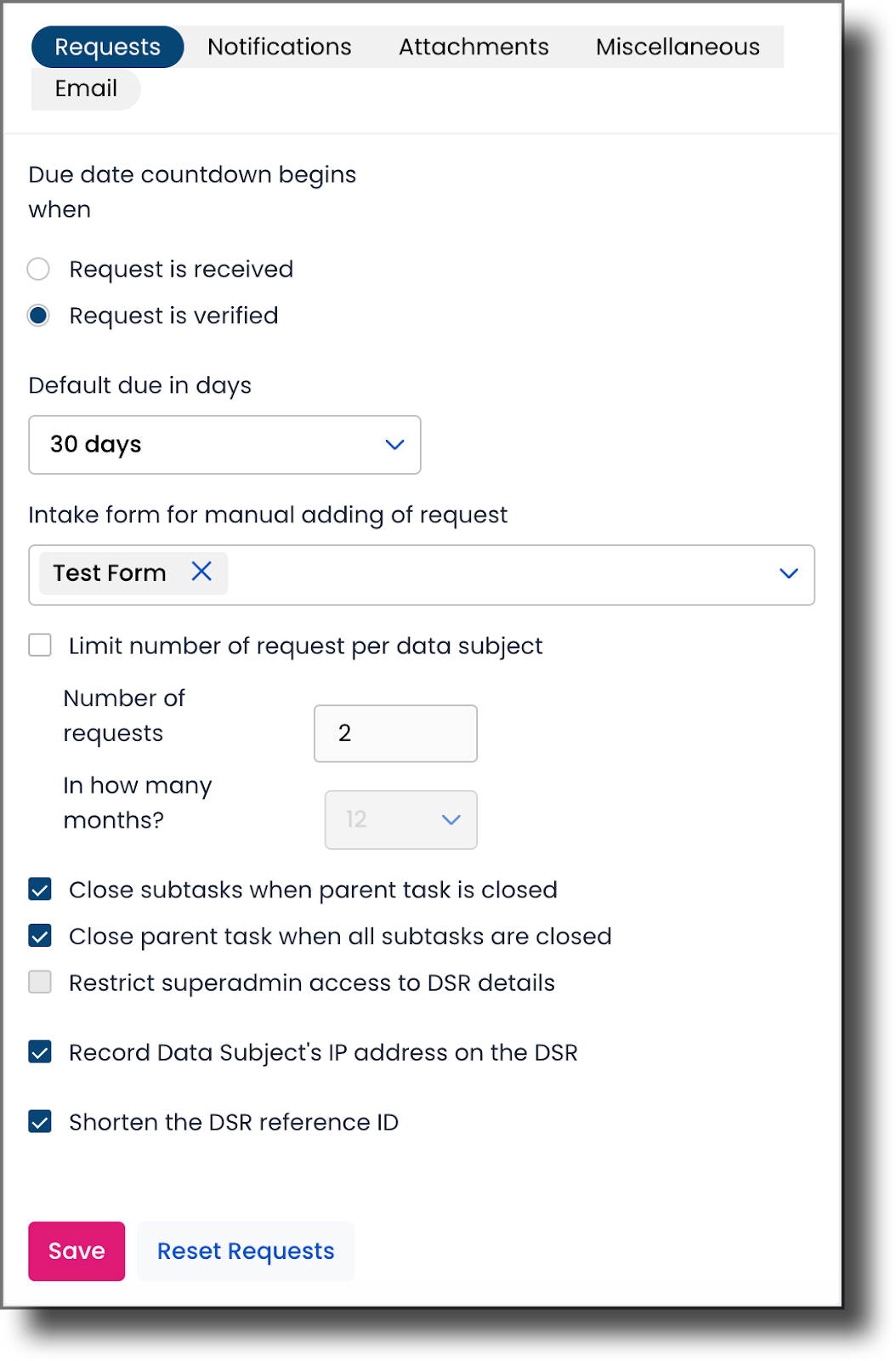 Requests Tab – TrustArc Help Center