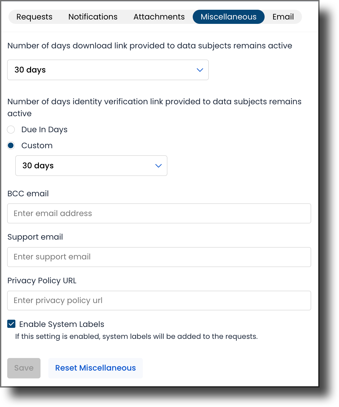 Miscellaneous Tab – TrustArc Help Center