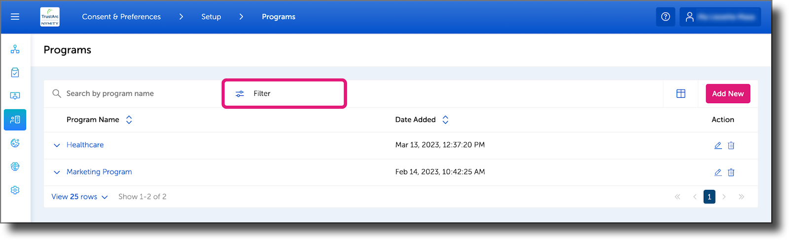 Filtering Programs – TrustArc Help Center