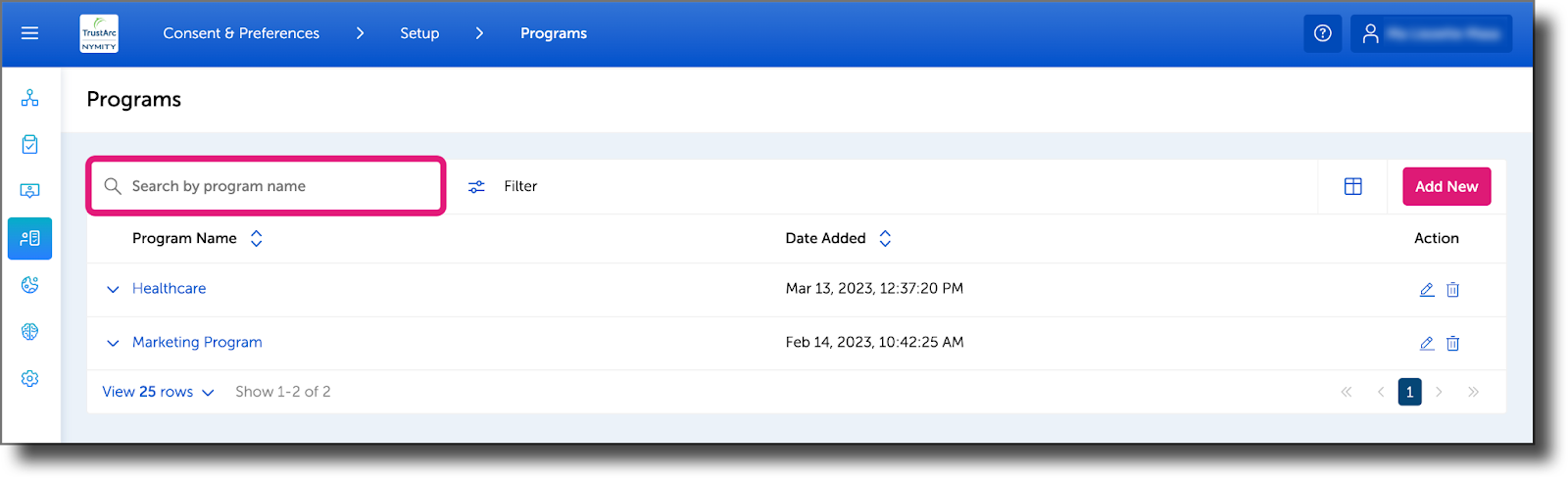 Searching a Program by Program Name – TrustArc Help Center