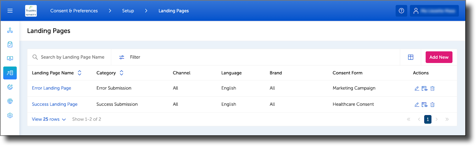 Managing Landing Pages – TrustArc Help Center