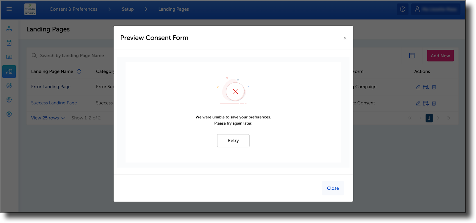 Displaying Landing Page Preview – TrustArc Help Center