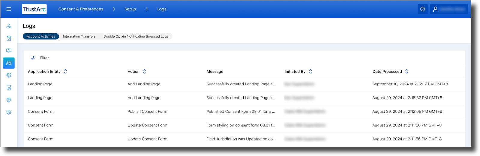 Managing Activity Logs – TrustArc Help Center