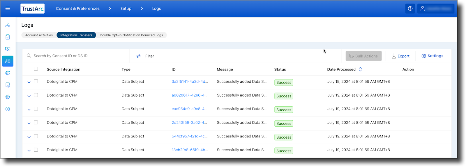 Managing Activity Logs – TrustArc Help Center