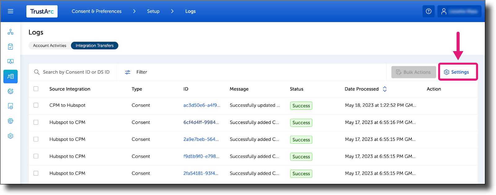 Deleting Integration Logs Automatically – TrustArc Help Center