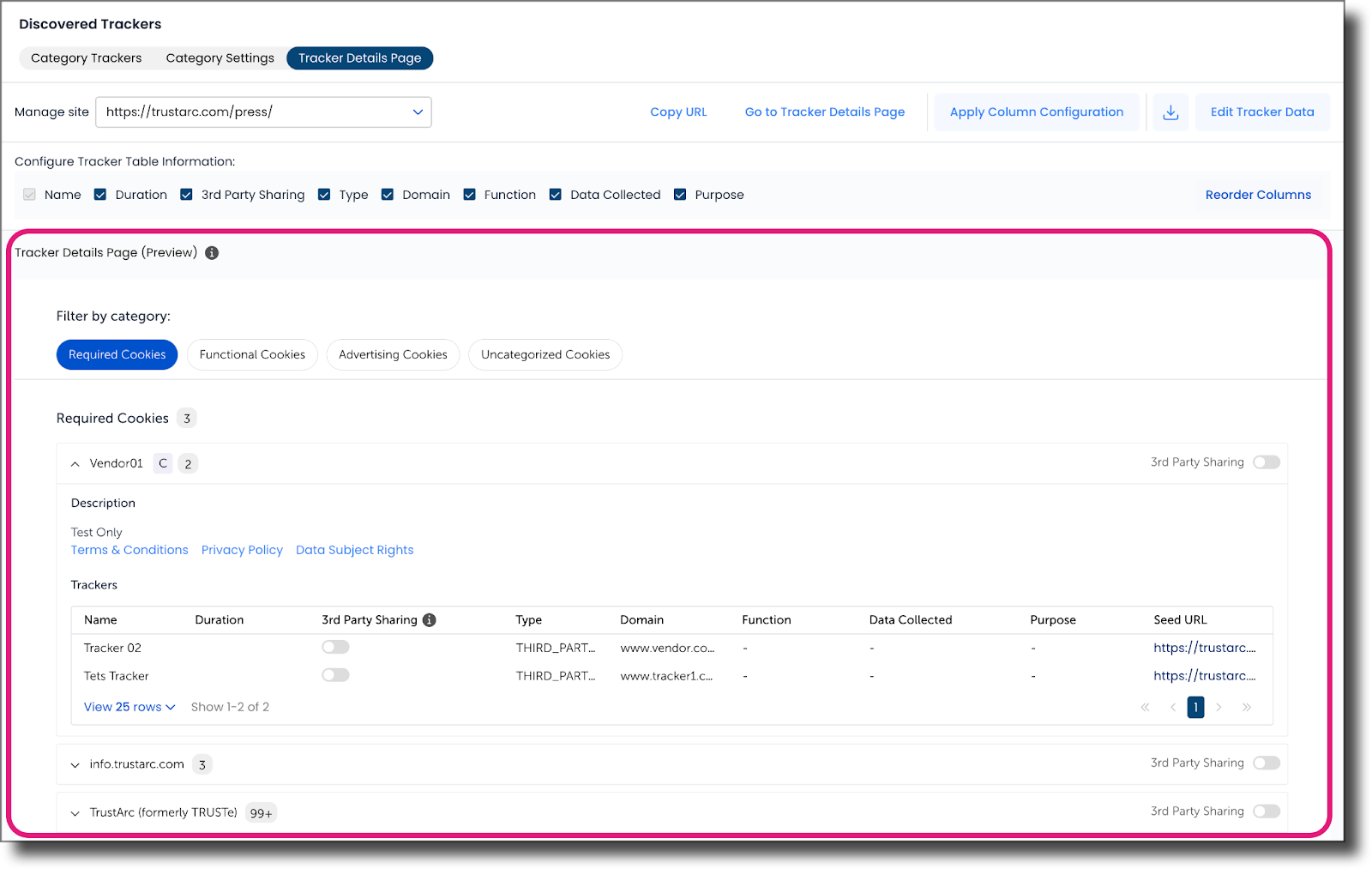 Previewing the Tracker Details Page – TrustArc Help Center