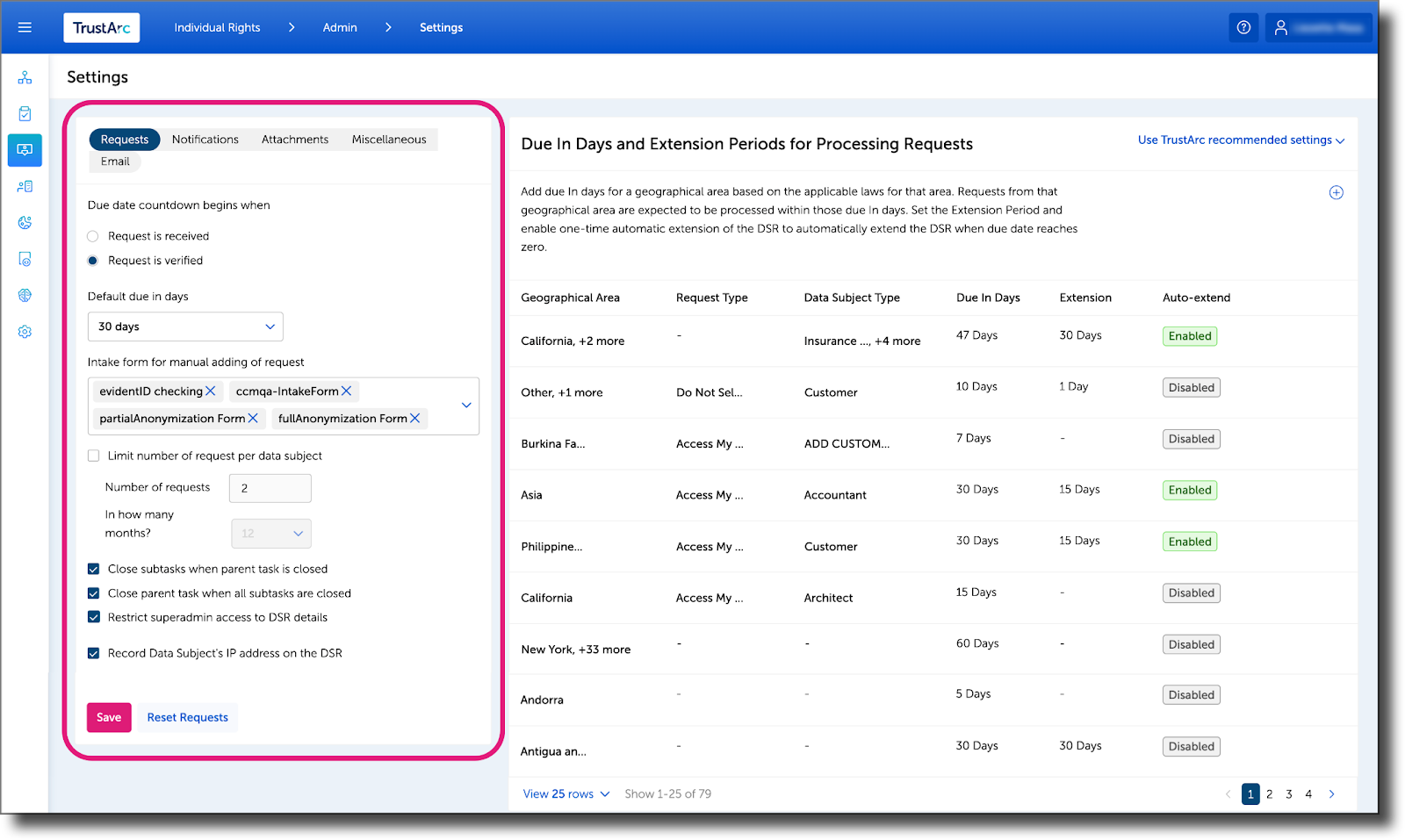 Customizing IRM Settings – TrustArc Help Center