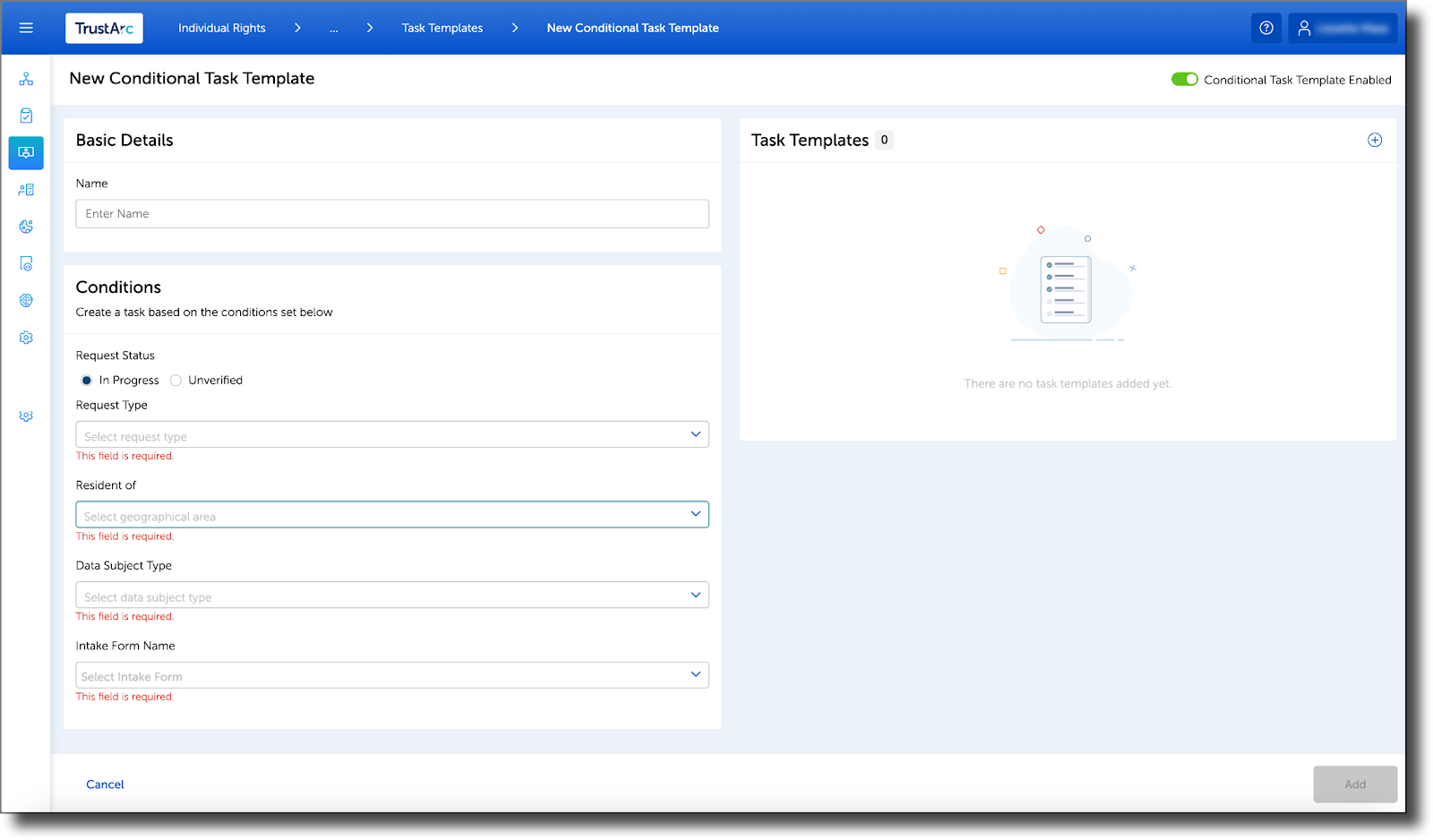 Creating Conditional Task Templates – TrustArc Help Center