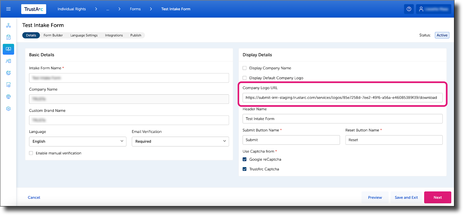 Adding a Brand Logo to an Intake Form – TrustArc Help Center