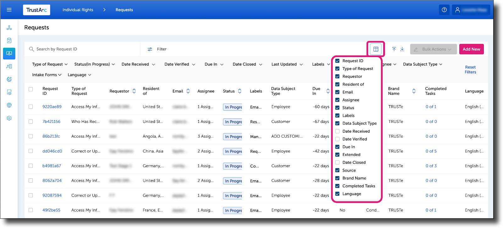 Requests Page Overview – TrustArc Help Center