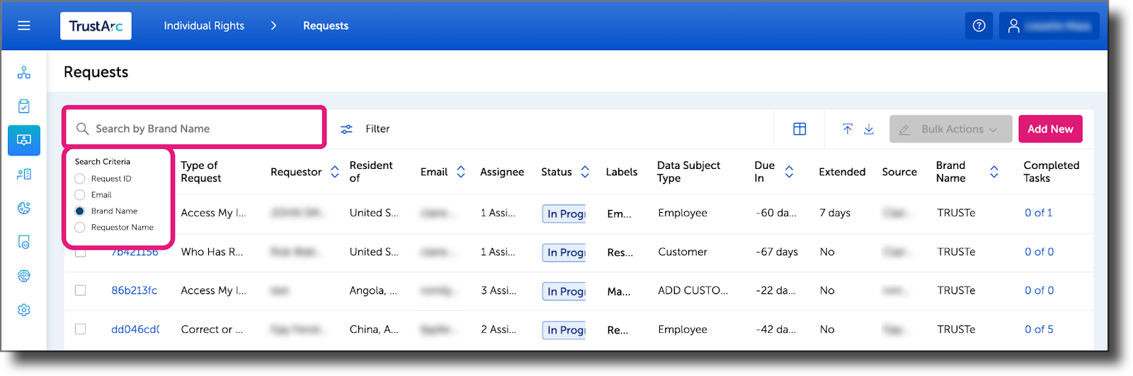 Searching Requests – TrustArc Help Center