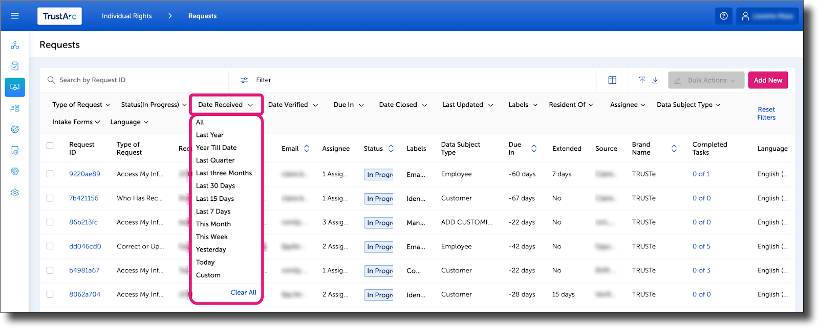 Filtering Requests – TrustArc Help Center