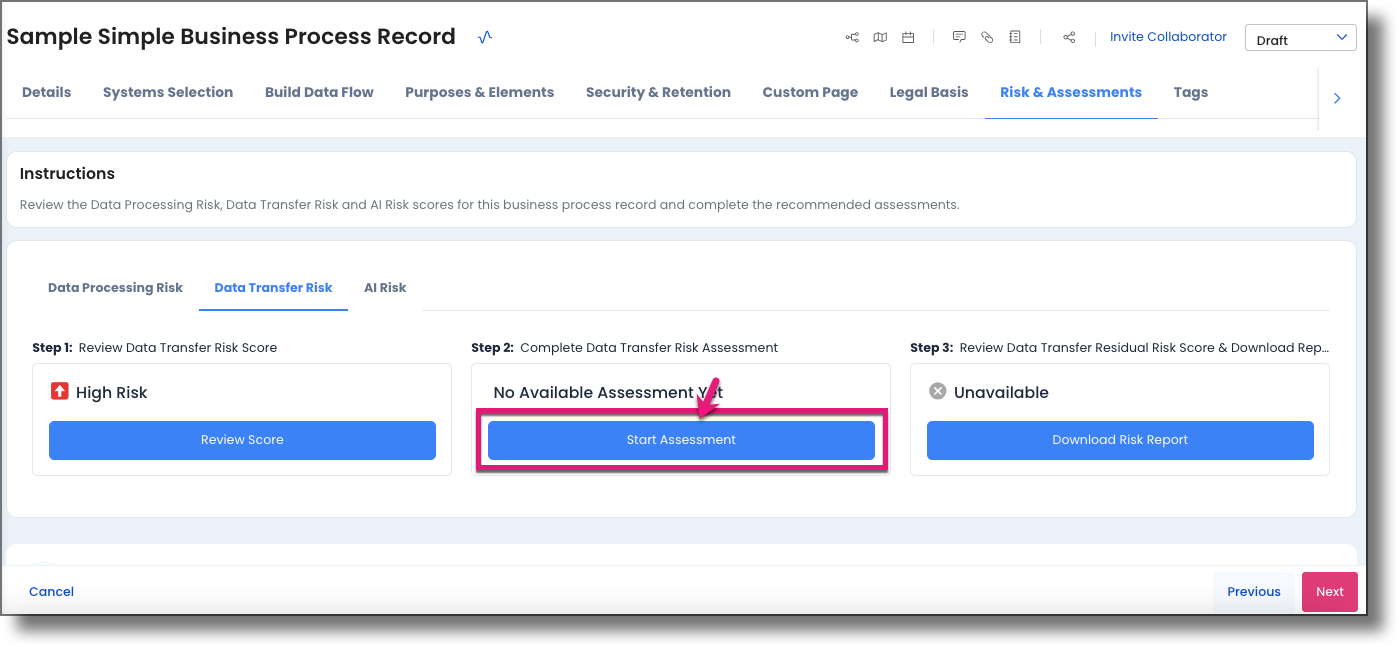 Creating a Simple Business Process Record – TrustArc Help Center