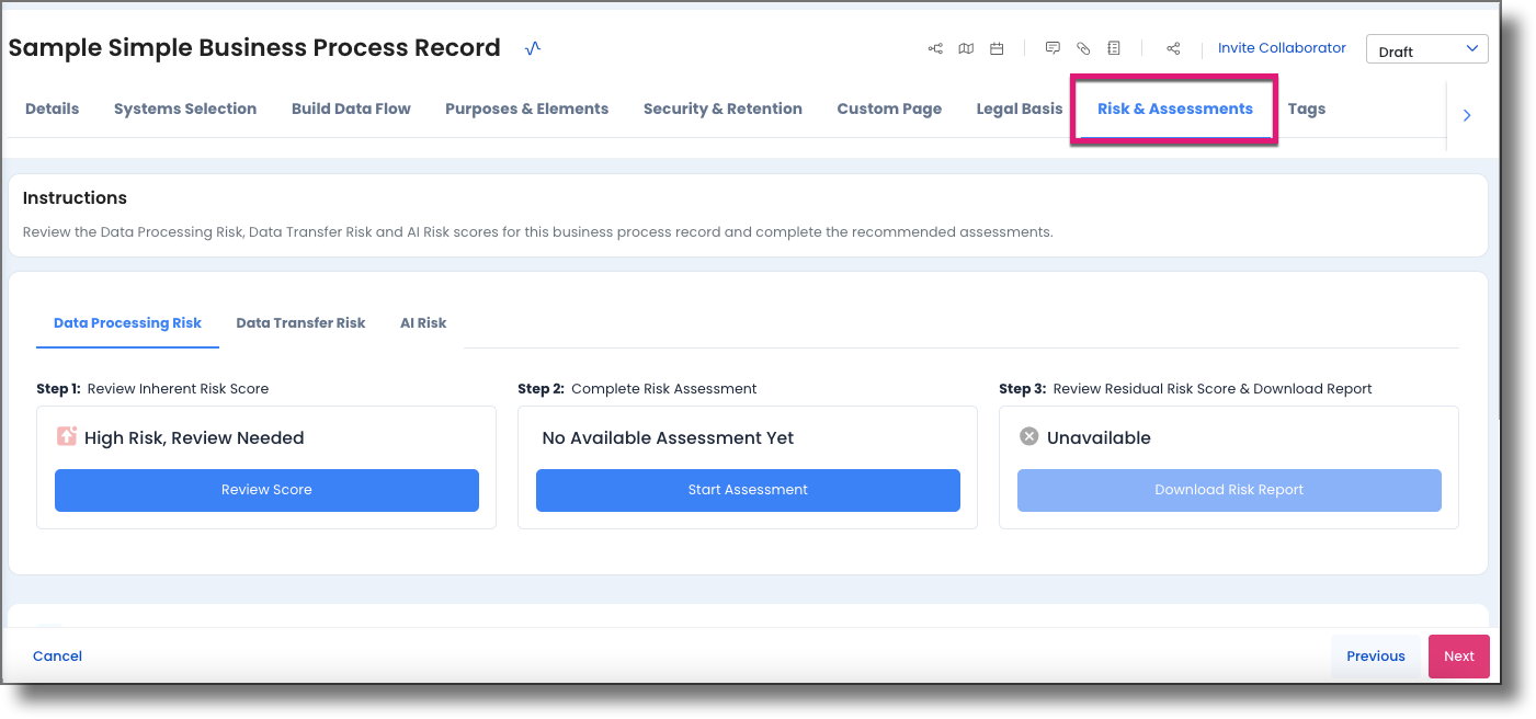 Creating a Simple Business Process Record – TrustArc Help Center