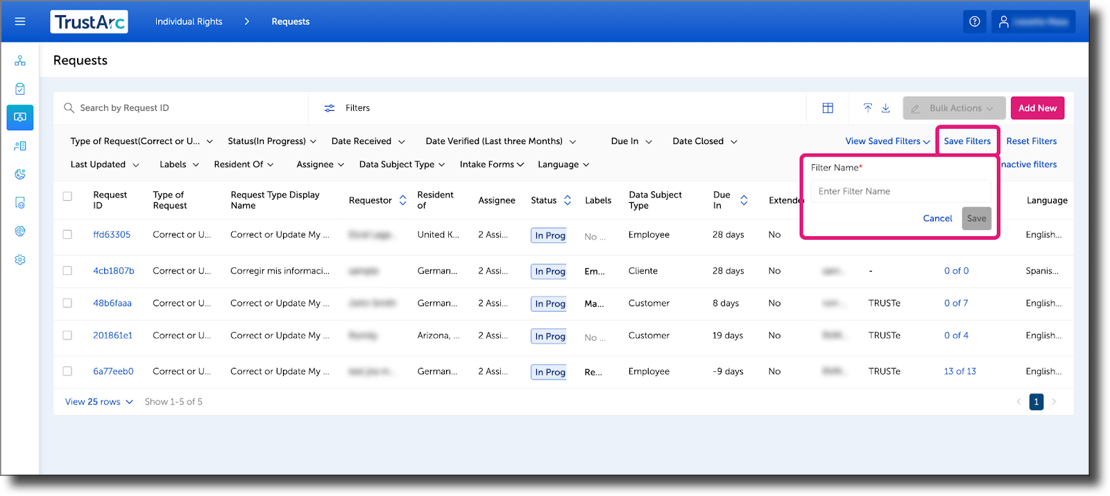 Saving Filter Settings – TrustArc Help Center