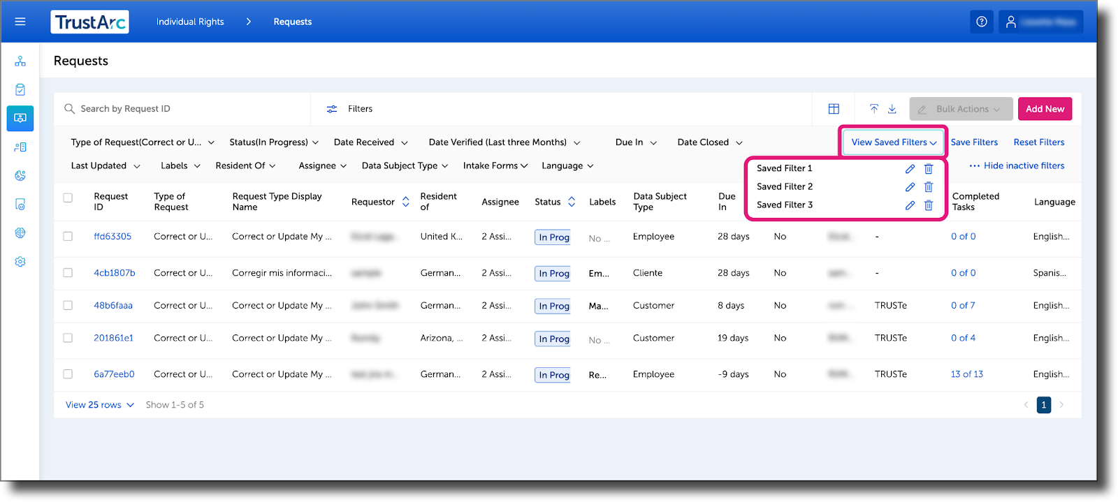 Saving Filter Settings – TrustArc Help Center