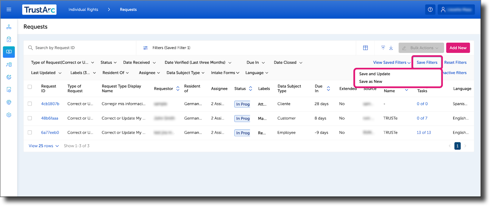 Saving Filter Settings – TrustArc Help Center