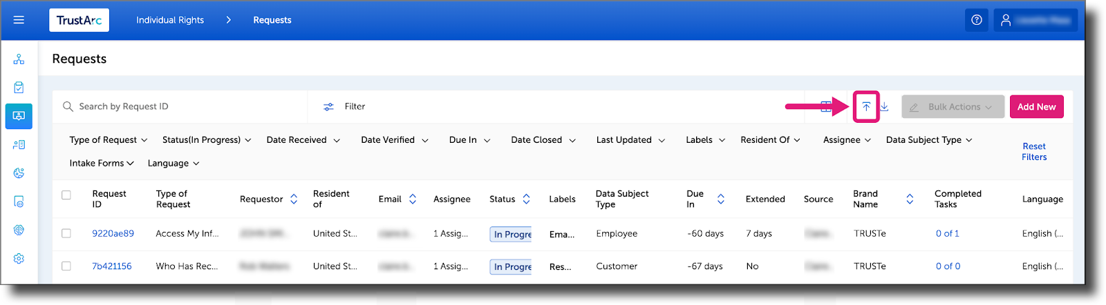 Importing Request Data Using CSV – TrustArc Help Center