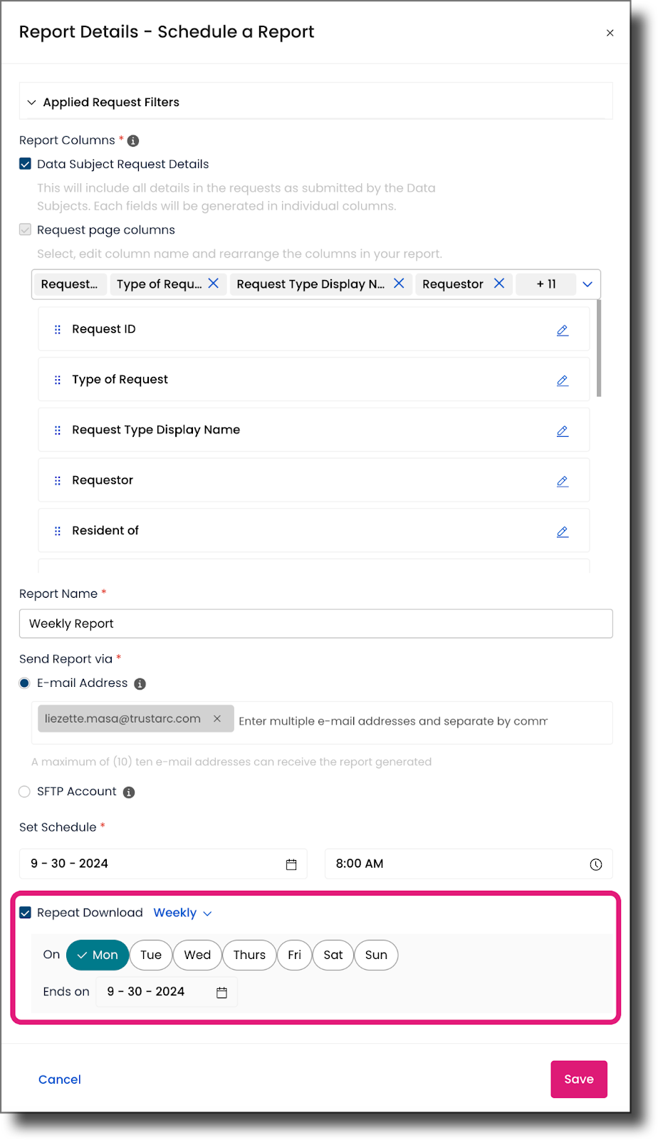 Generating and Scheduling Reports – TrustArc Help Center