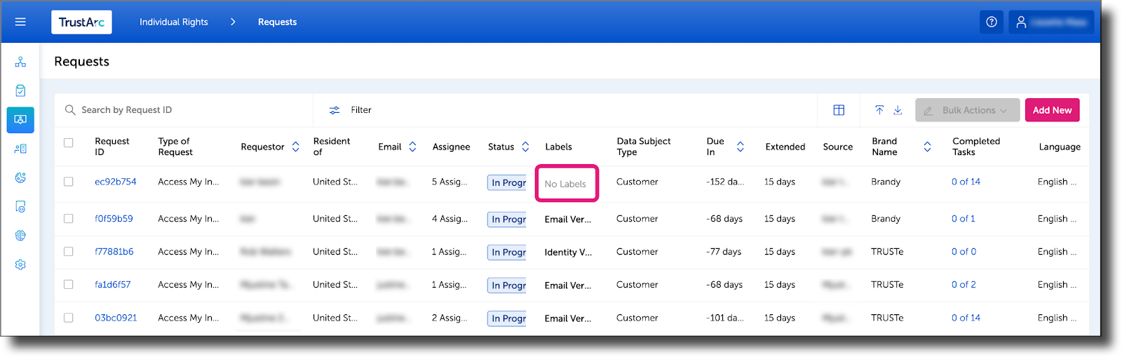 Managing Request Labels – TrustArc Help Center