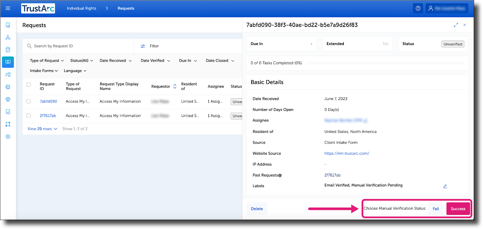 Verifying Requests Manually – TrustArc Help Center