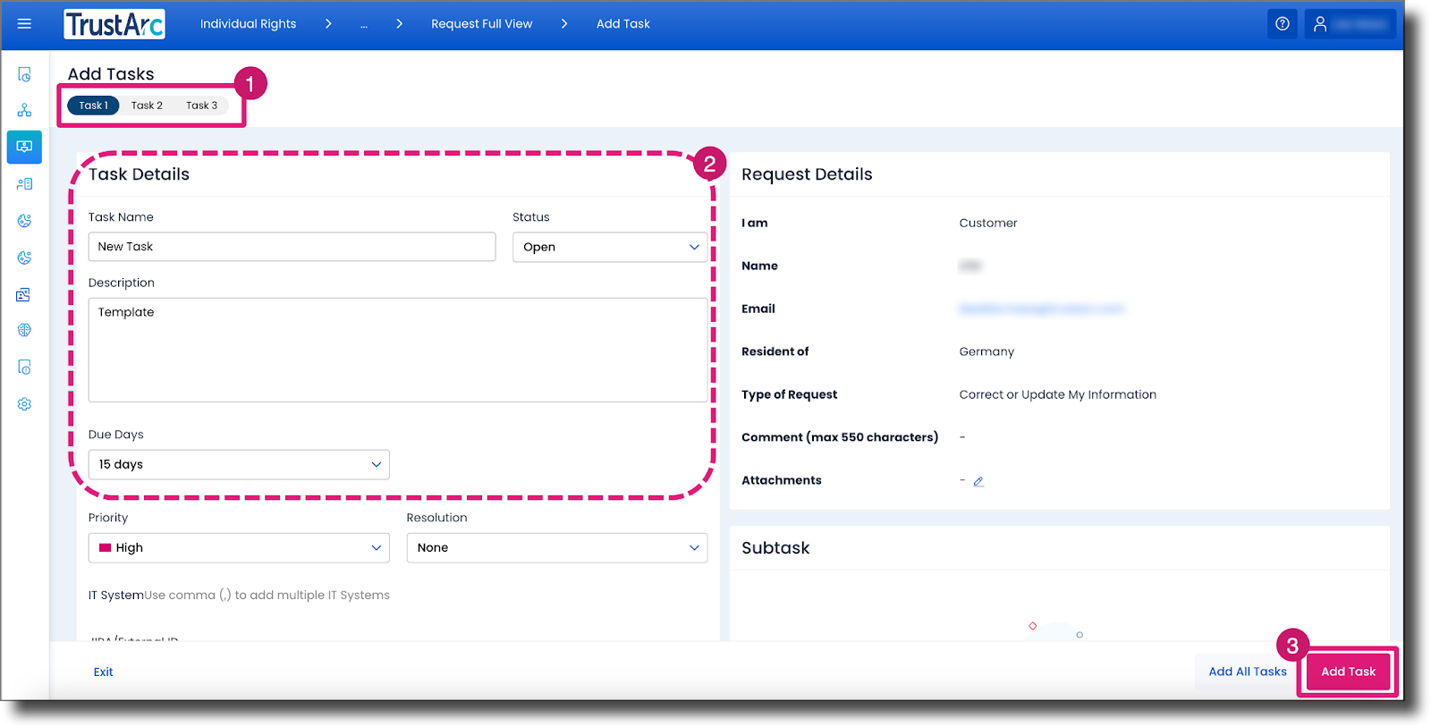 Creating Tasks for the Request – TrustArc Help Center