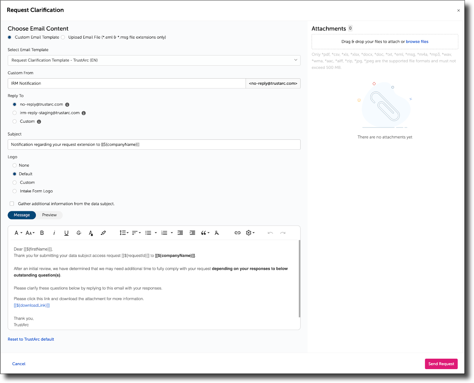 Request Clarification – TrustArc Help Center