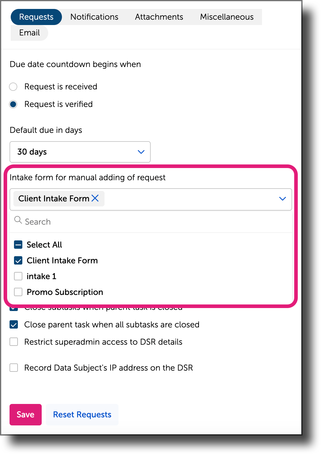 Creating Requests on Behalf of a Data Subject – TrustArc Help Center