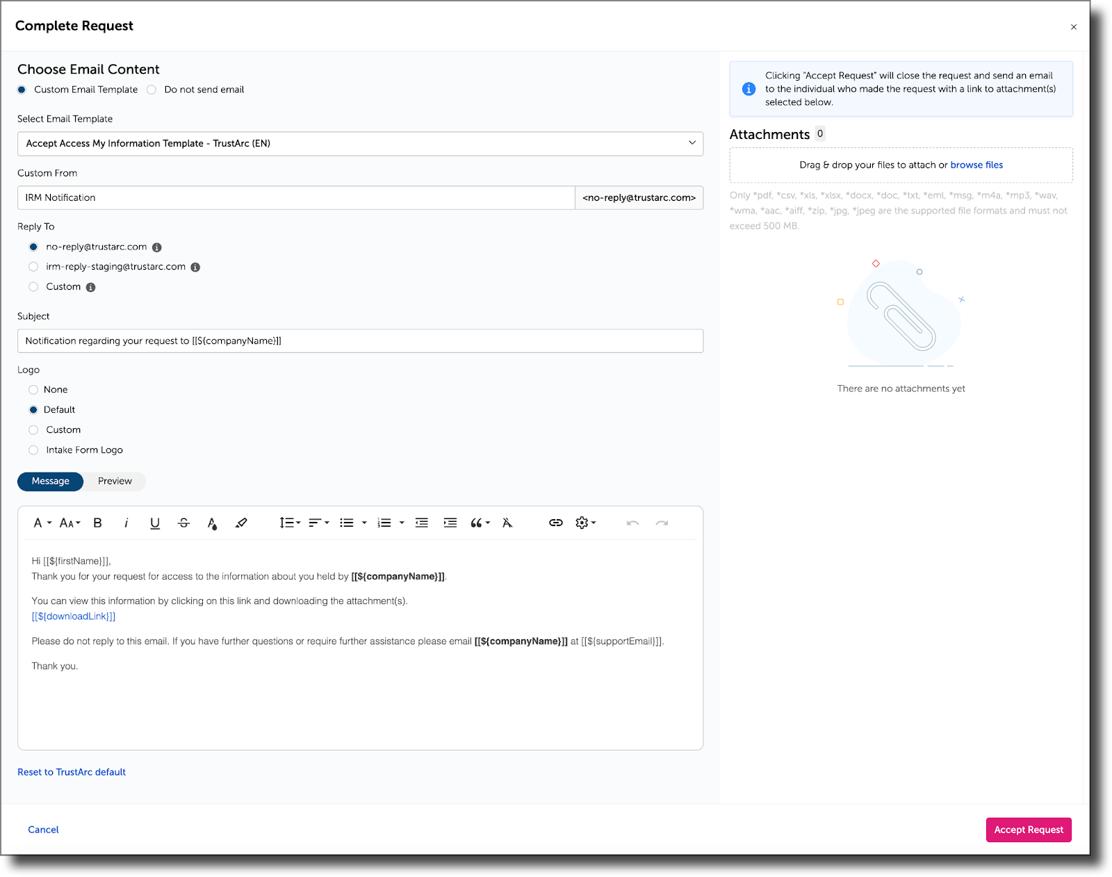 Processing the Request – TrustArc Help Center