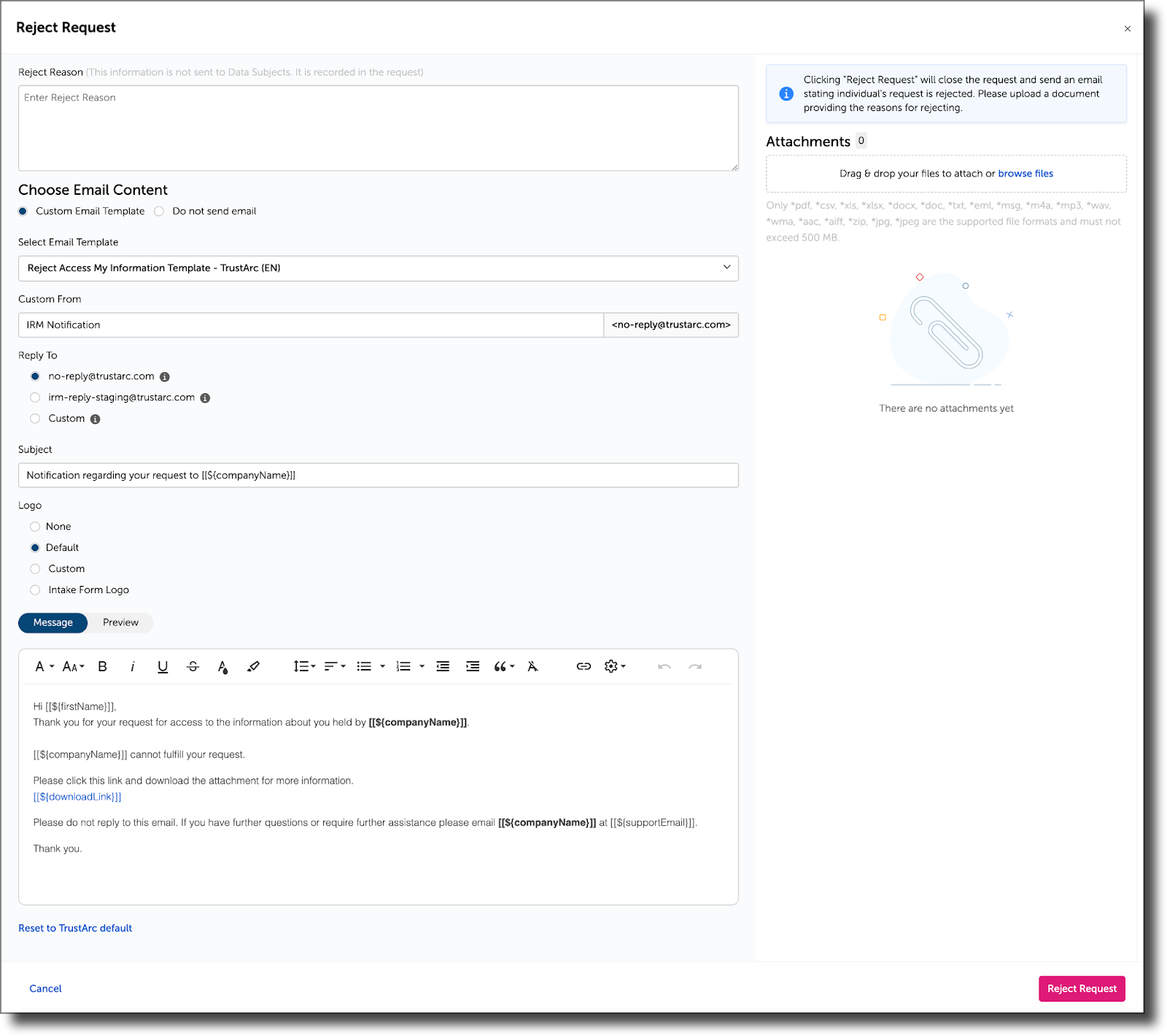 Processing the Request – TrustArc Help Center
