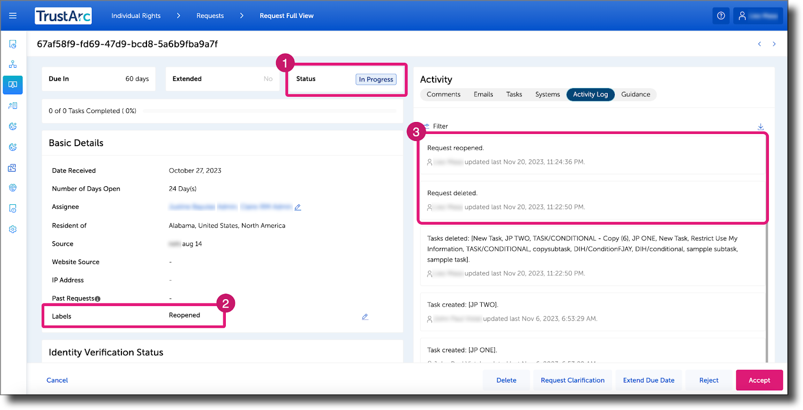 Reopening Soft Deleted Requests – TrustArc Help Center