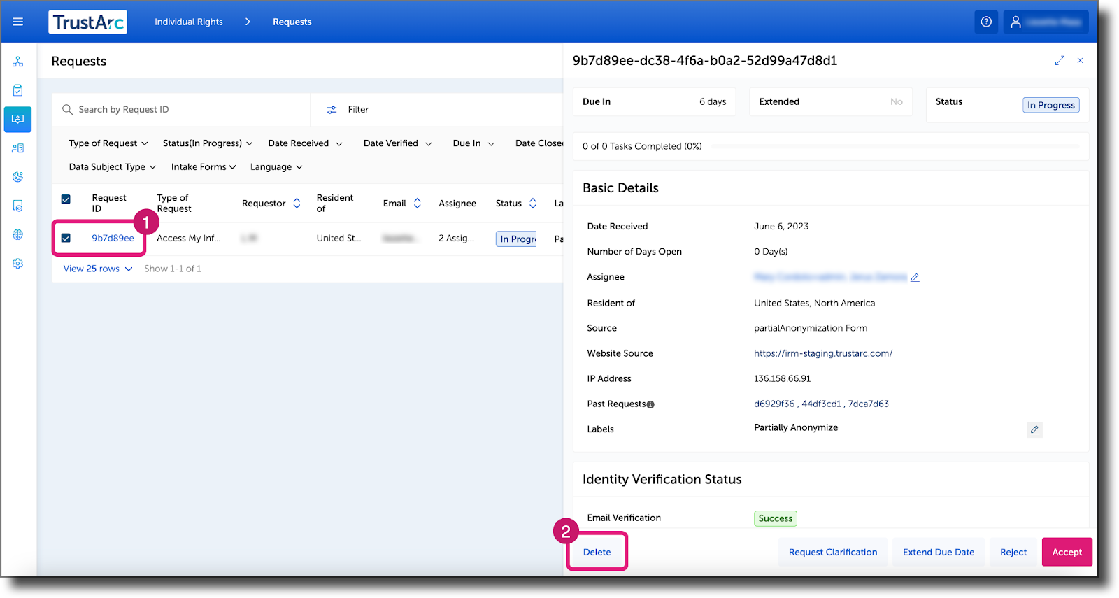 Deleting a Request – TrustArc Help Center