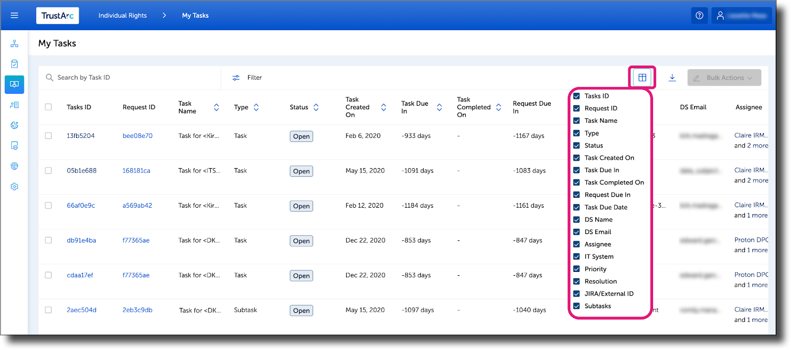 Configuring Columns – TrustArc Help Center