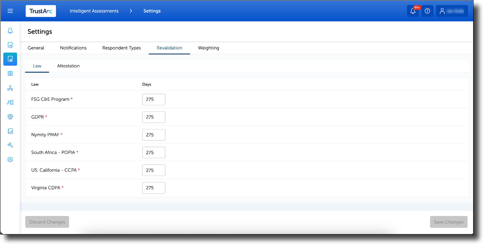 Assessment Settings – TrustArc Help Center