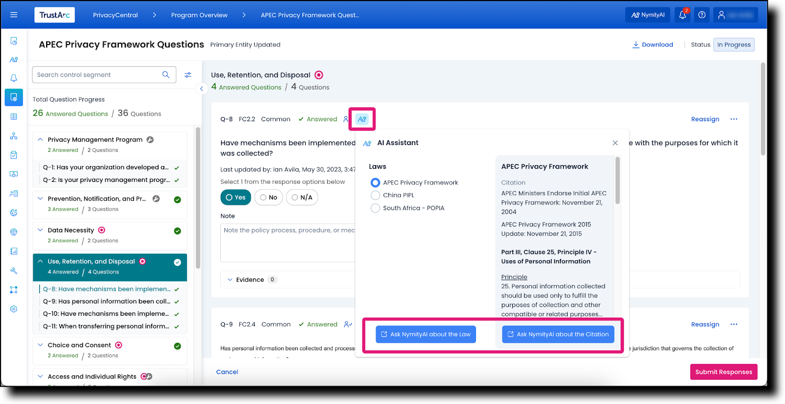 NymityAI in PrivacyCentral – TrustArc Help Center