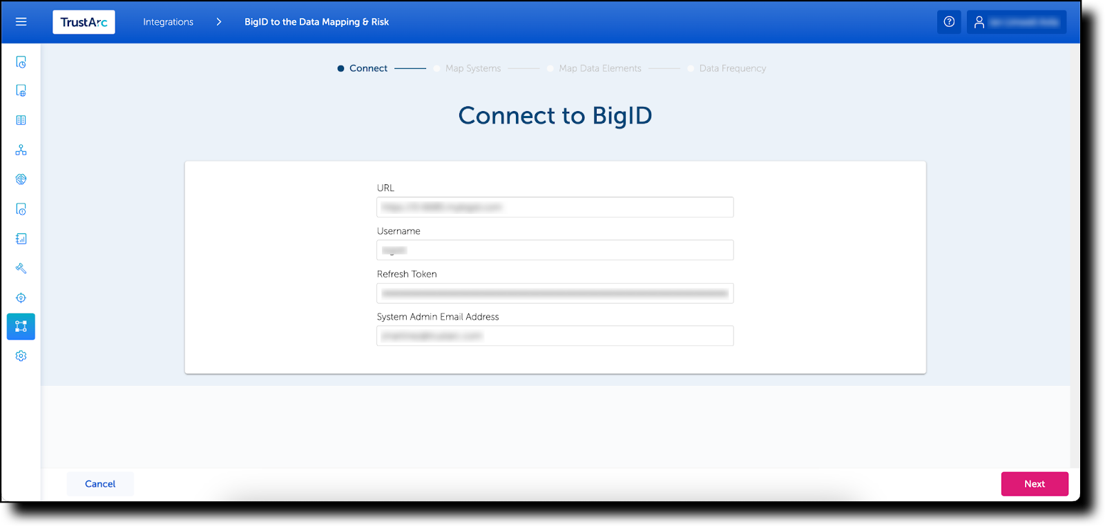 Providing The Credentials And Testing The Connection Bigid To Data Mapping And Risk Integration