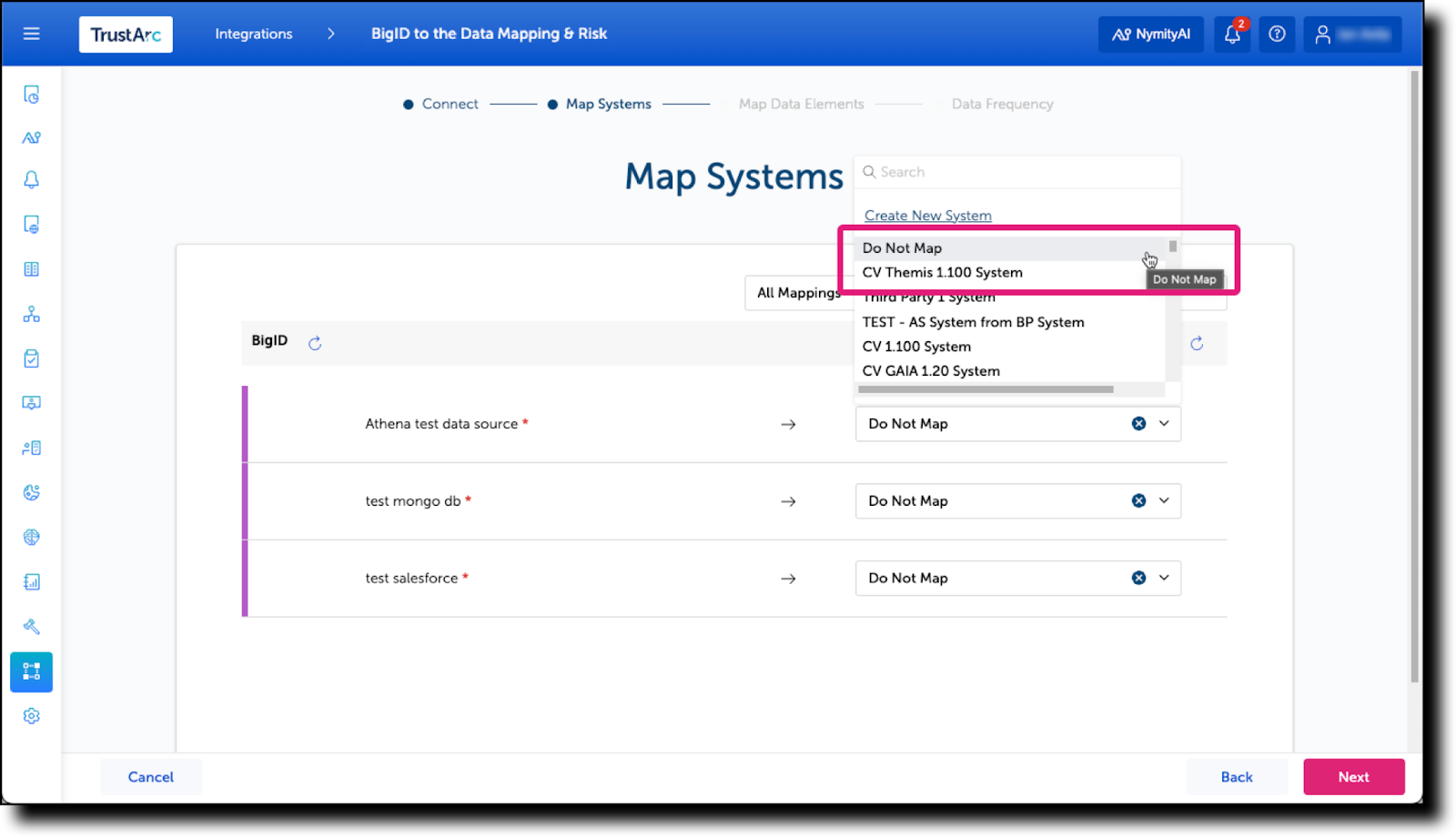 Setting The Data Source To Do Not Map Bigid To Data Mapping And Risk Integration Trustarc Help